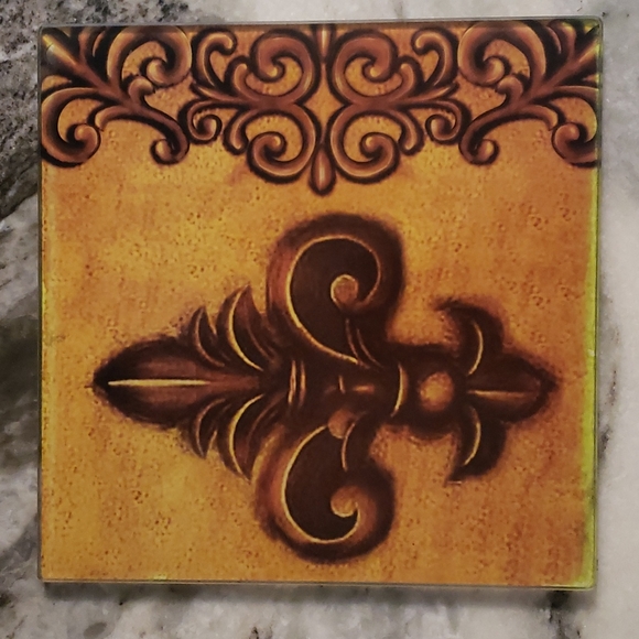 Kitchen | Square Glass Cutting Board Trivet 8x8 Gold Brown Fleurdelis ...